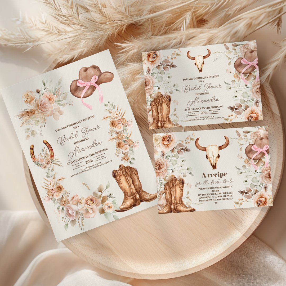 Boho Floral Western Bridal Shower Invitation | Zazzle