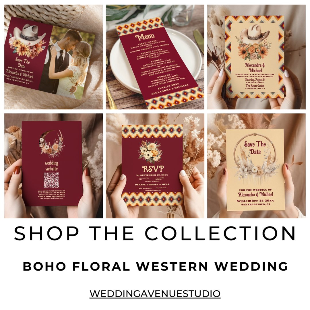 Boho Floral Western Wedding Invitation | Zazzle