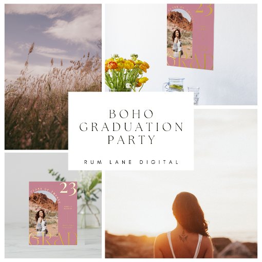 Modern Mauve Boho Chic Graduation Photo Foil Invitation | Zazzle