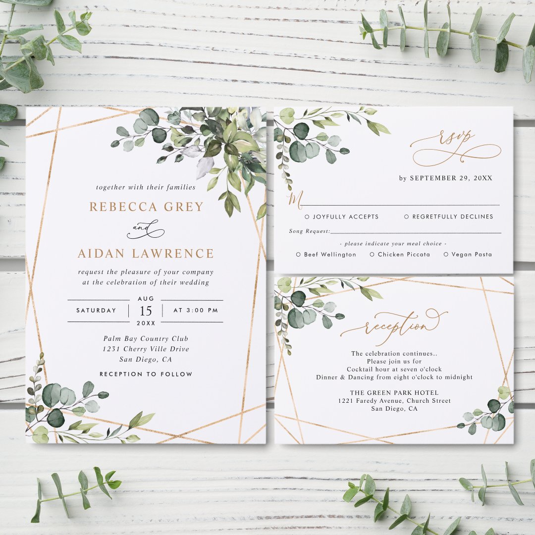 Elegant Rustic Greenery Gold Wedding Invitation | Zazzle