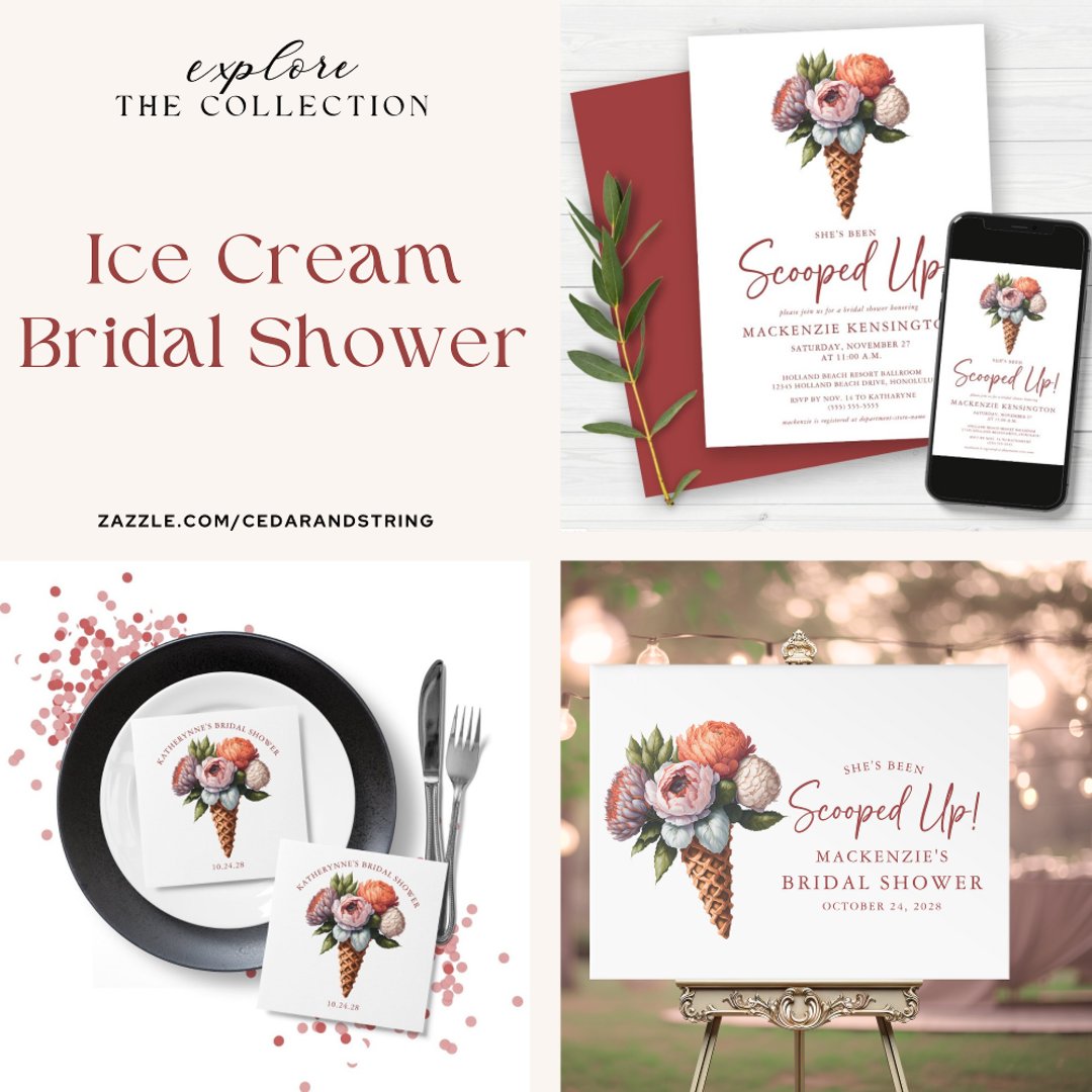 Rustic Elegant Boho Ice Cream Bridal Shower Invitation | Zazzle