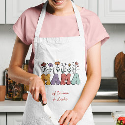 Boho Mama Text with Flowers and Kid Names Adult Apron | Zazzle