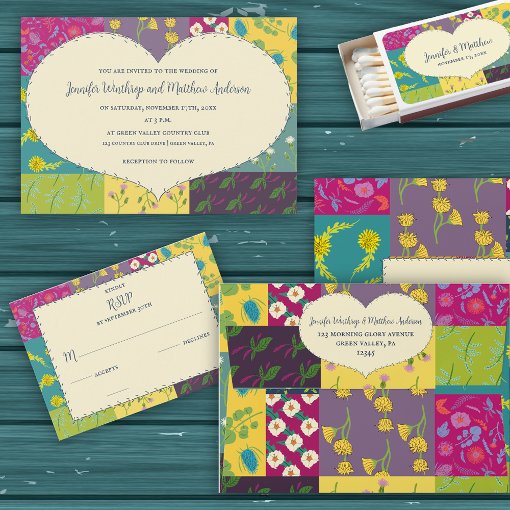 Boho Maximalist Patchwork Quilt Wedding Enclosure Card | Zazzle