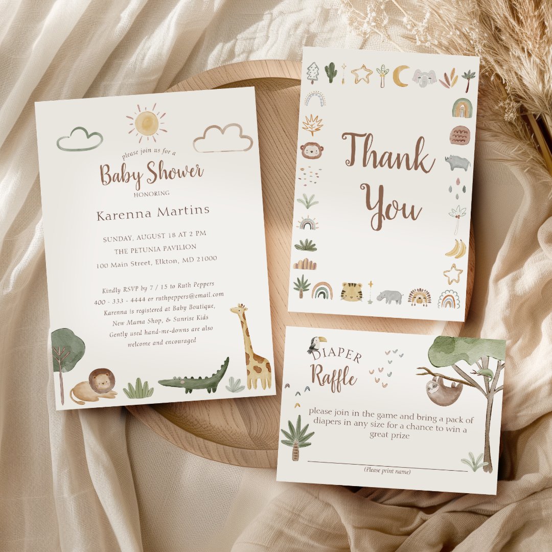 Boho Safari Watercolor Little Wild One Baby Shower Invitation | Zazzle