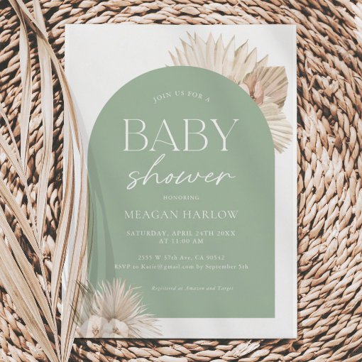 Boho Sage Green Gender Neutral Baby Shower Invitation | Zazzle