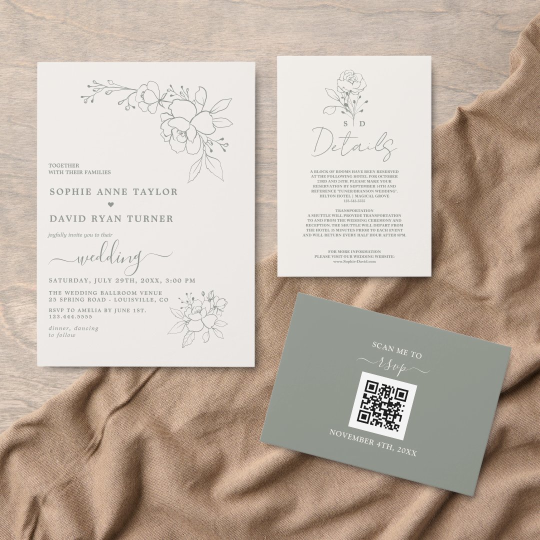 Minimalist Boho Elegant Sage Green Simple Wedding Invitation | Zazzle