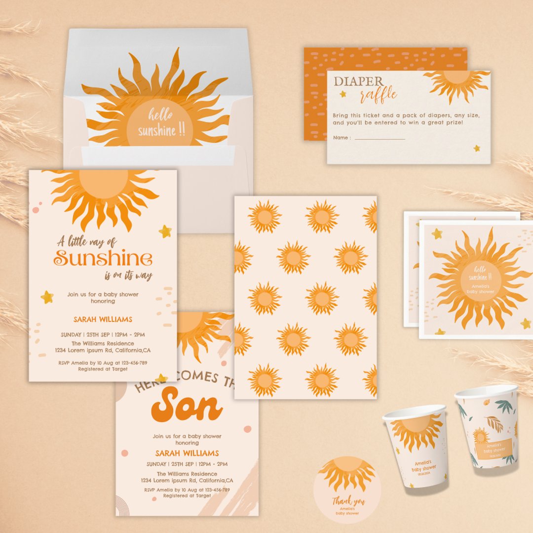A little ray of sunshine boho baby shower Invitation | Zazzle