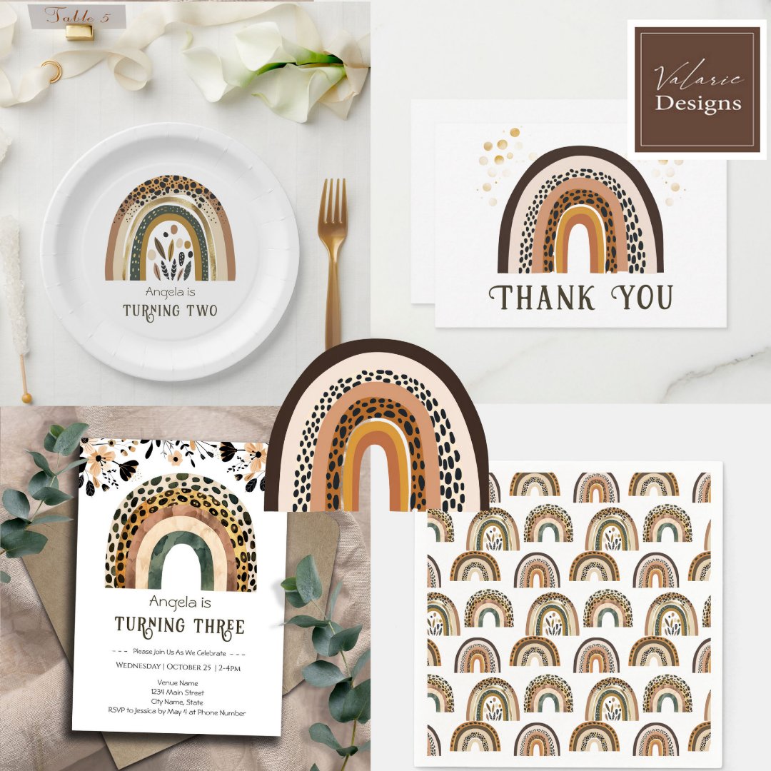 Rainbow Boho Animal Print 3rd Birthday Napkins | Zazzle