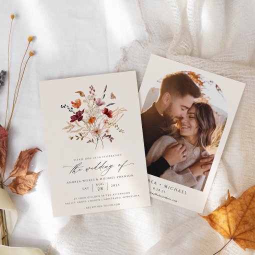 Fall Wildflowers Bouquet Vintage Wedding Invitation | Zazzle