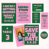 Retro Funky Pink Green Wedding Invitation | Zazzle