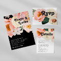 Bold Colorful Floral | Black Square Wedding Invitation | Zazzle