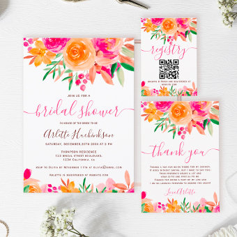 Chic Bold fall floral watercolor bridal shower Invitation | Zazzle