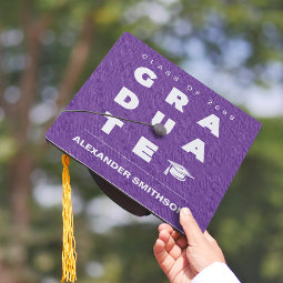Blue Bold GRADUATE Letters and Cap Graduation Invitation | Zazzle