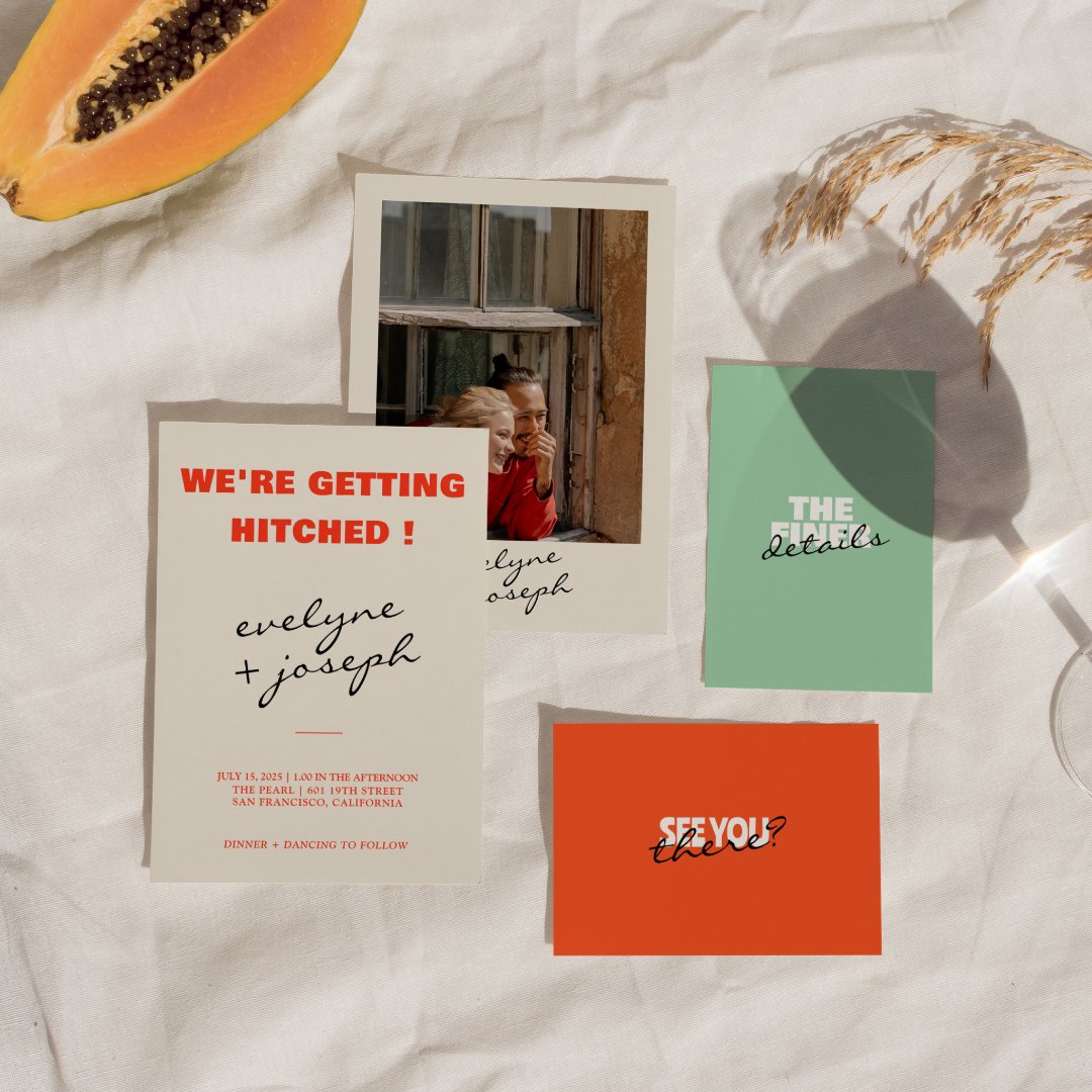 Modern Colorful Retro Fun Funky QR Code Wedding Invitation | Zazzle