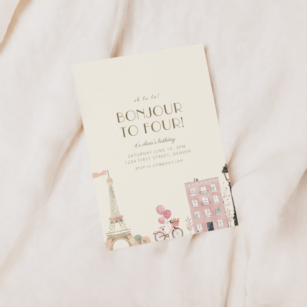 Bonjour to Four French Paris Birthday Party Invita Invitation | Zazzle