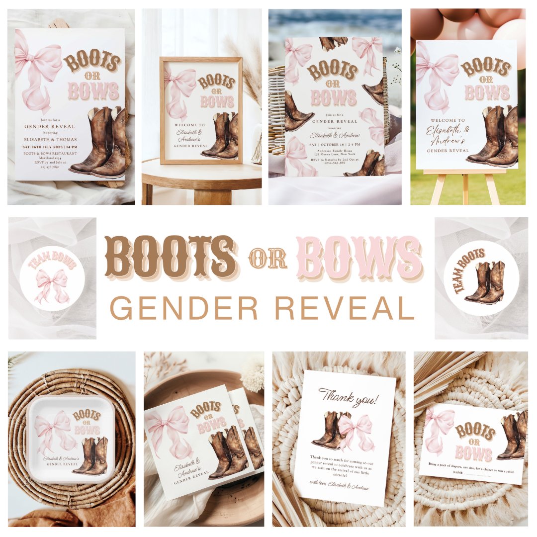 Boots or Bows Gender Reveal Invitation | Zazzle