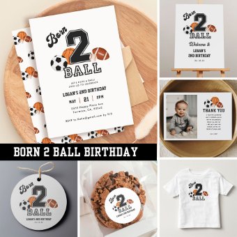 Born 2 Ball Sport Themed Boy 2nd Birthday Photo Invitation | Zazzle
