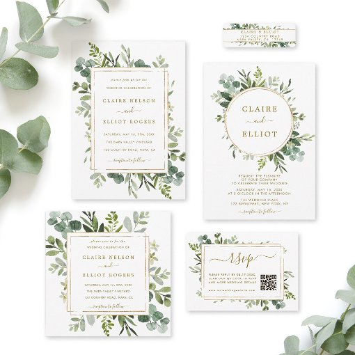 Blank Botanical Gold Greenery Invitation | Zazzle
