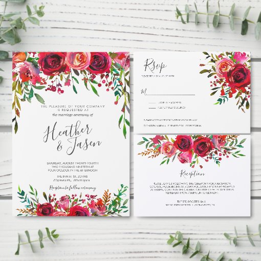 Bountiful Rose Ruby Red Wedding RSVP Card | Zazzle