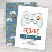 Boys Cool Blue Gaming Kids Birthday Invitation | Zazzle