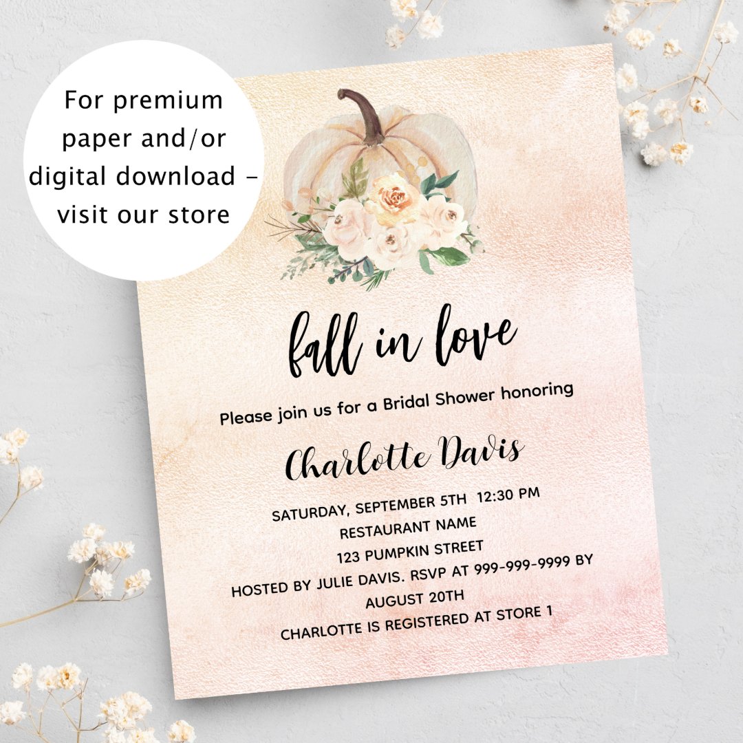 Bridal shower pumpkin fall in love cream blush invitation | Zazzle