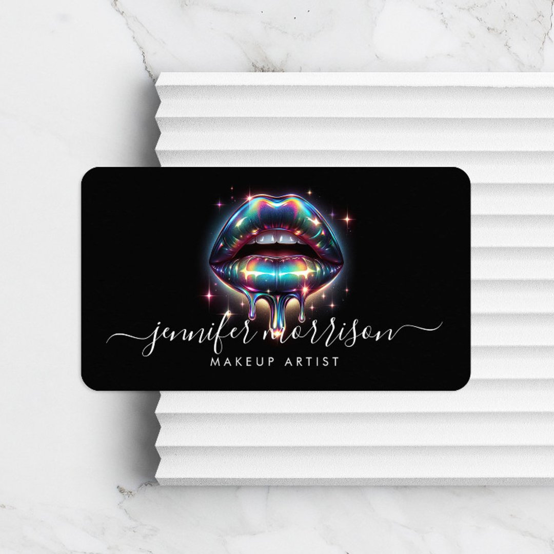 Bright Holographic Lips Makeup Artist, Beauty Business Card | Zazzle