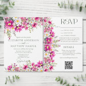 Elegant Bright Pink Wildflowers Floral Wedding Invitation | Zazzle