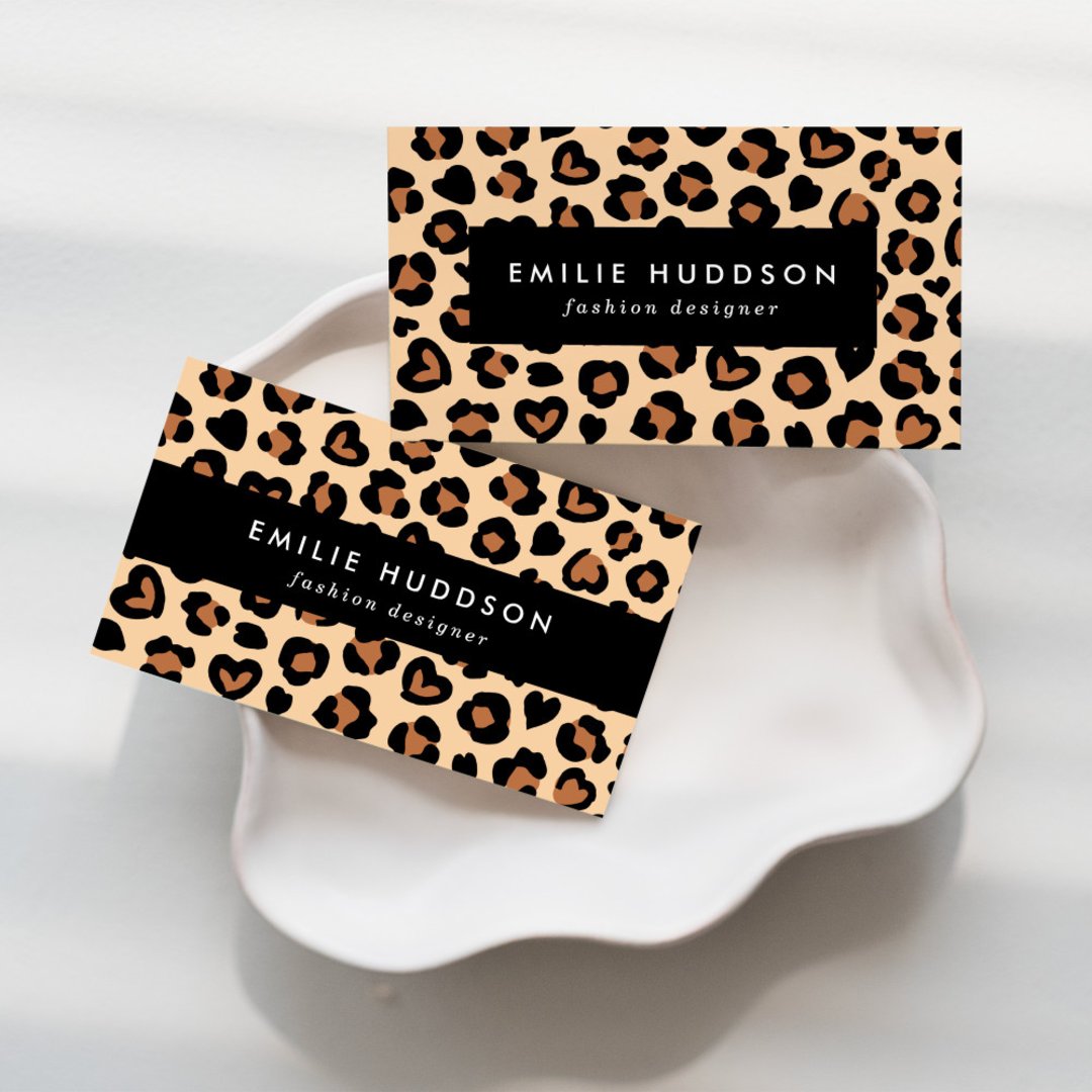 Animal Print, Brown Leopard, Cheetah Spots, Hearts Business Card | Zazzle