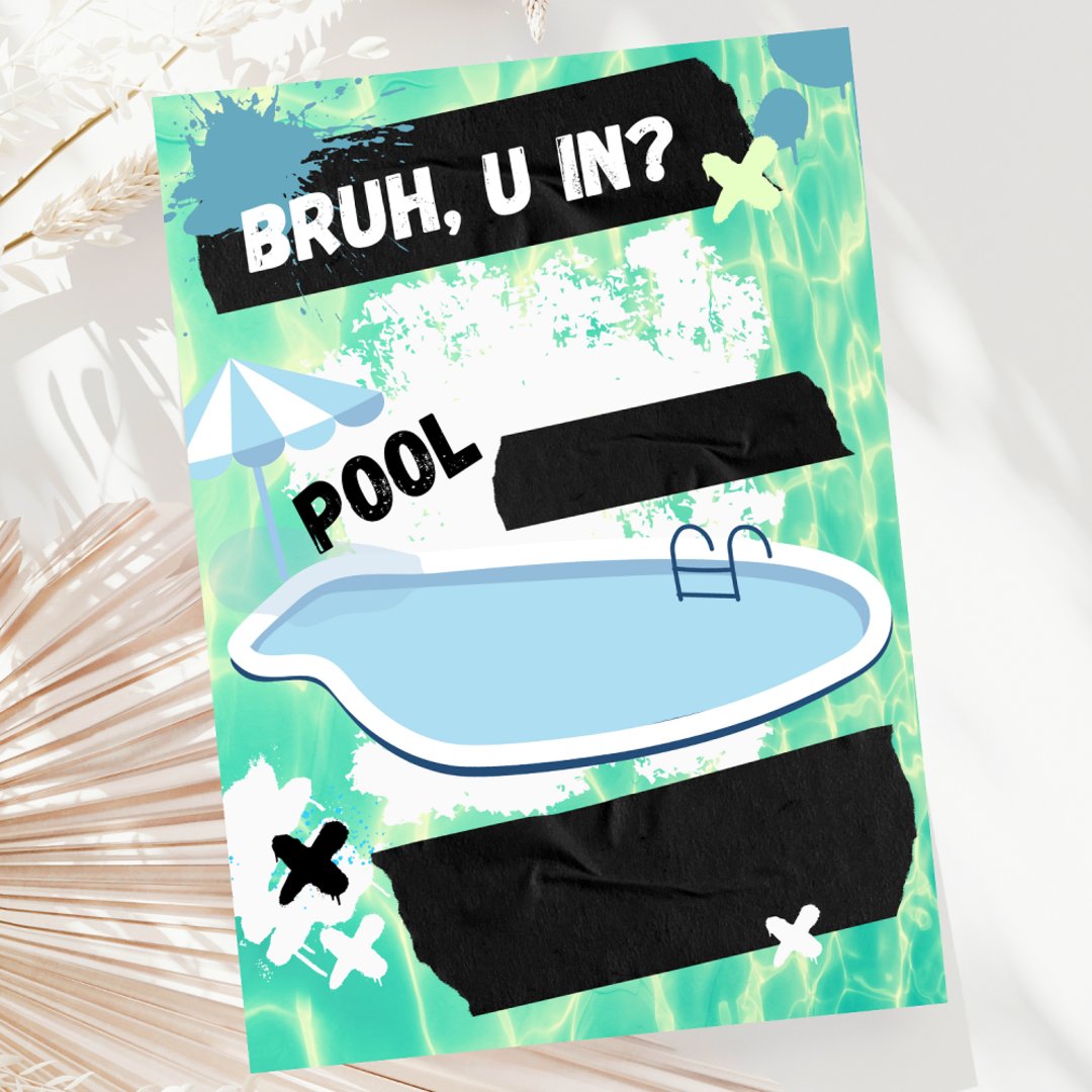 Bruh You In Pool Party Teen Boy Birthday Invitation | Zazzle