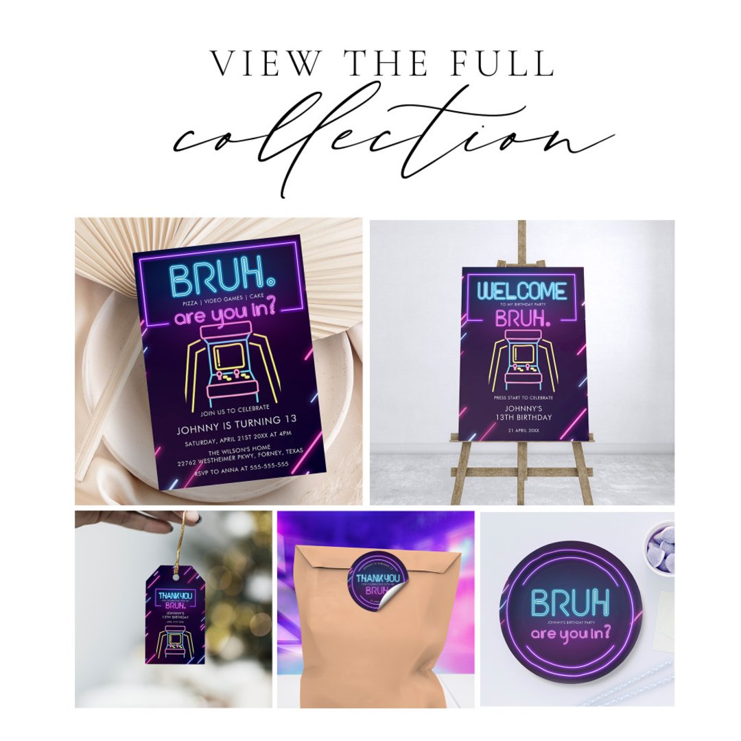 Bruh, You In? Neon Arcade Video Games Boy Birthday Invitation | Zazzle