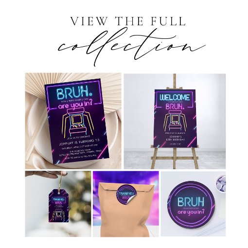 Bruh, You In? Neon Arcade Video Games Boy Birthday Invitation | Zazzle