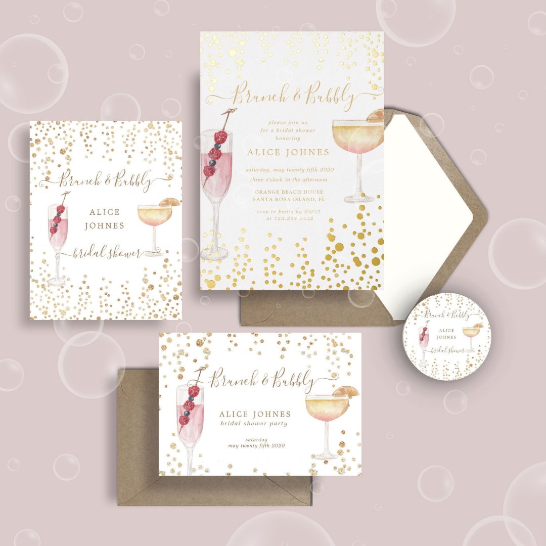bubbly cocktails gold glitter bridal brunch poster | Zazzle