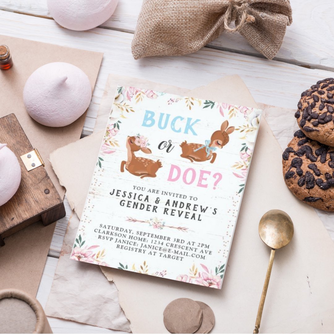 Buck or Doe? Baby Shower Reveal Invitation | Zazzle