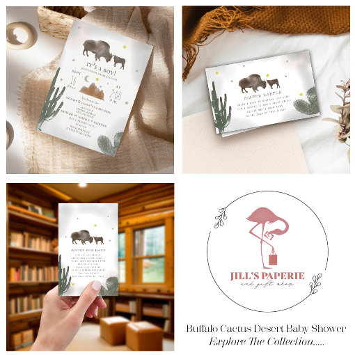Mama Buffalo Cactus Boy Baby Shower Label | Zazzle