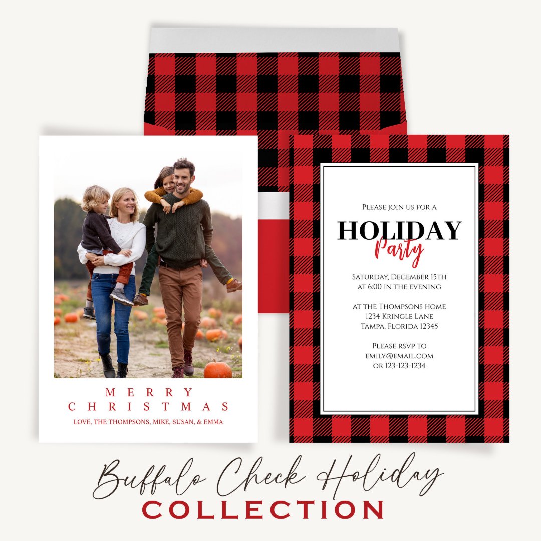 Christmas Holiday Rustic Buffalo Red Plaid QR Code Invitation | Zazzle