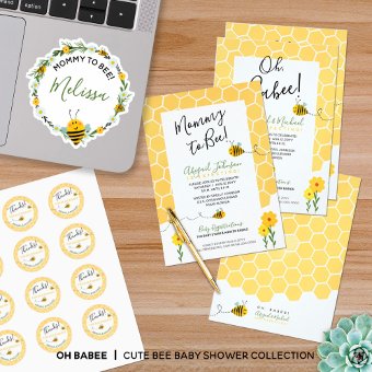 Cute Honeycomb Watercolor Bumble Bee Baby Shower Invitation | Zazzle