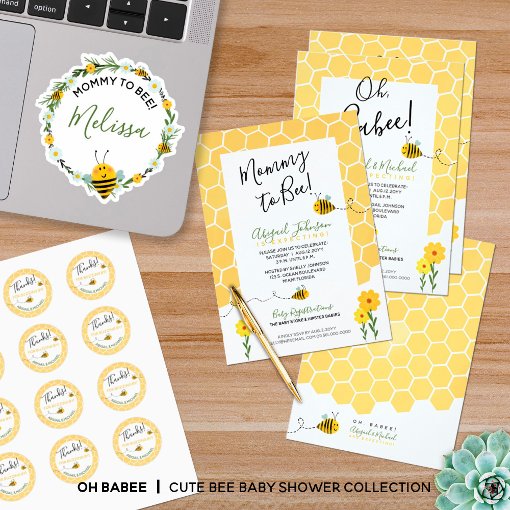 Cute Honeycomb Watercolor Bumble Bee Baby Shower Invitation | Zazzle