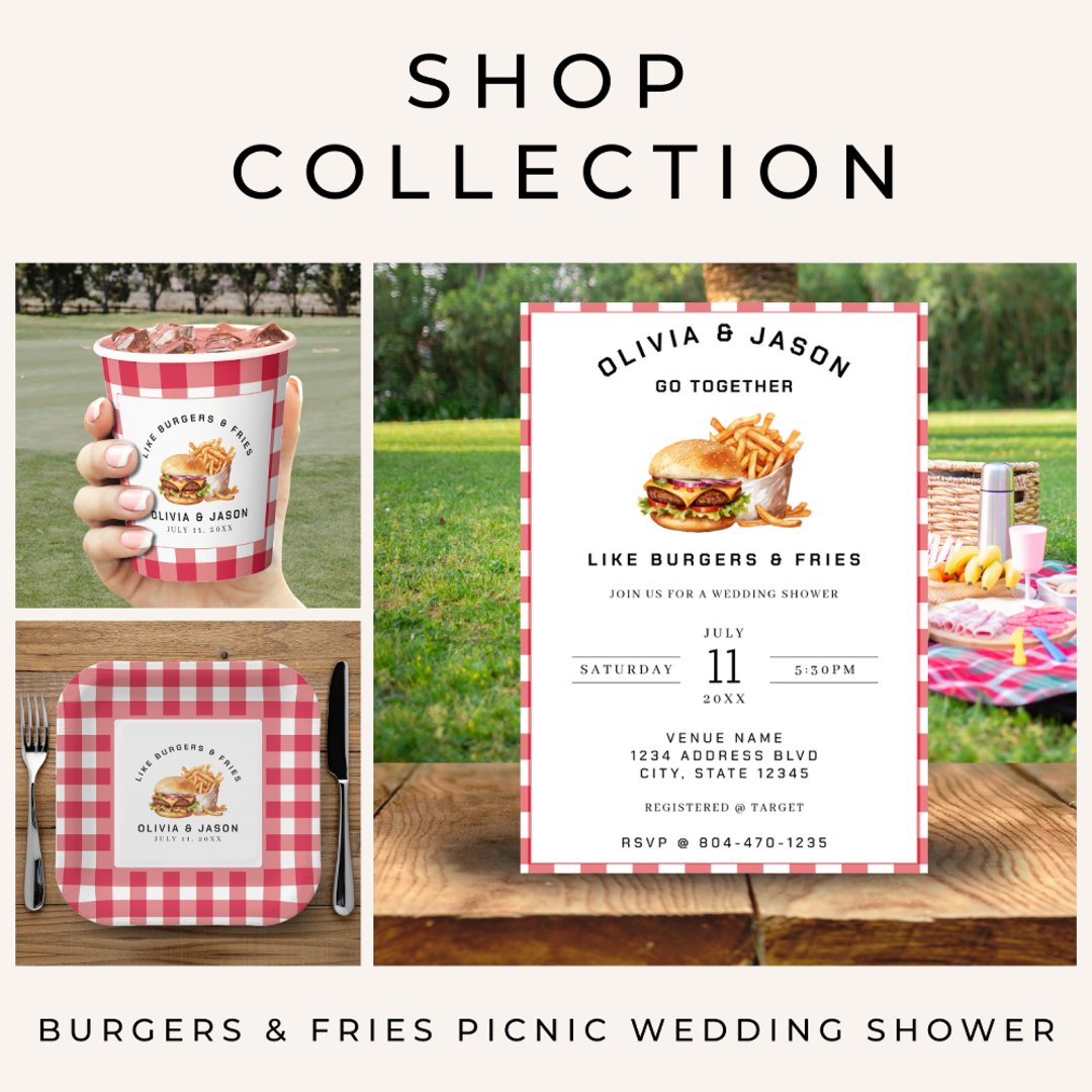 Burgers & Fries Picnic Wedding Shower Napkins | Zazzle