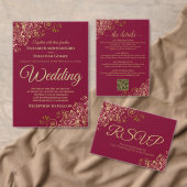 Elegant Burgundy & Gold Lacy Wedding Welcome Retractable Banner | Zazzle