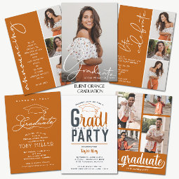 Grad Cap Modern Graduate Photo Burnt Orange Hand Fan | Zazzle