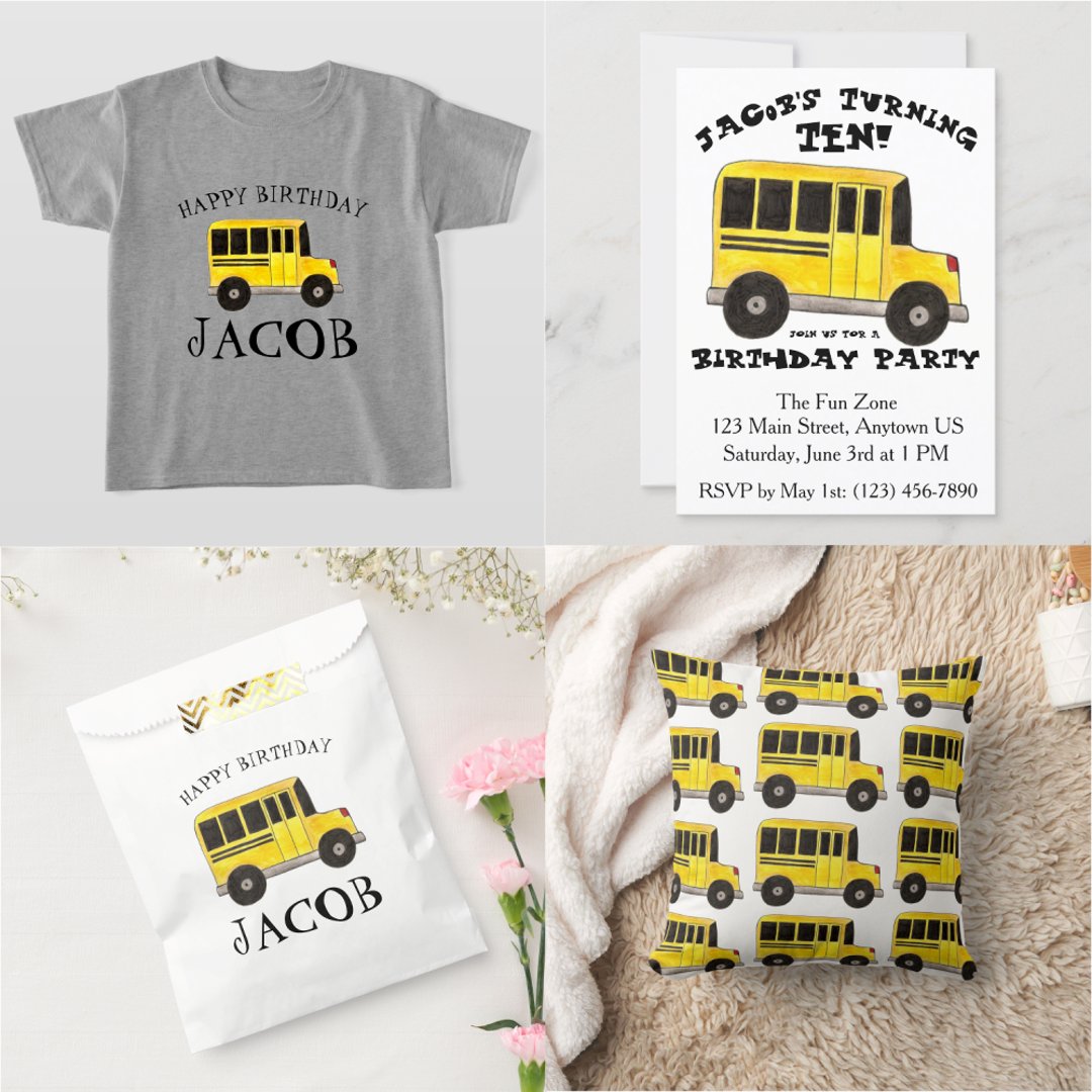 Big Yellow School Bus Child Birthday Party Cake Topper | Zazzle