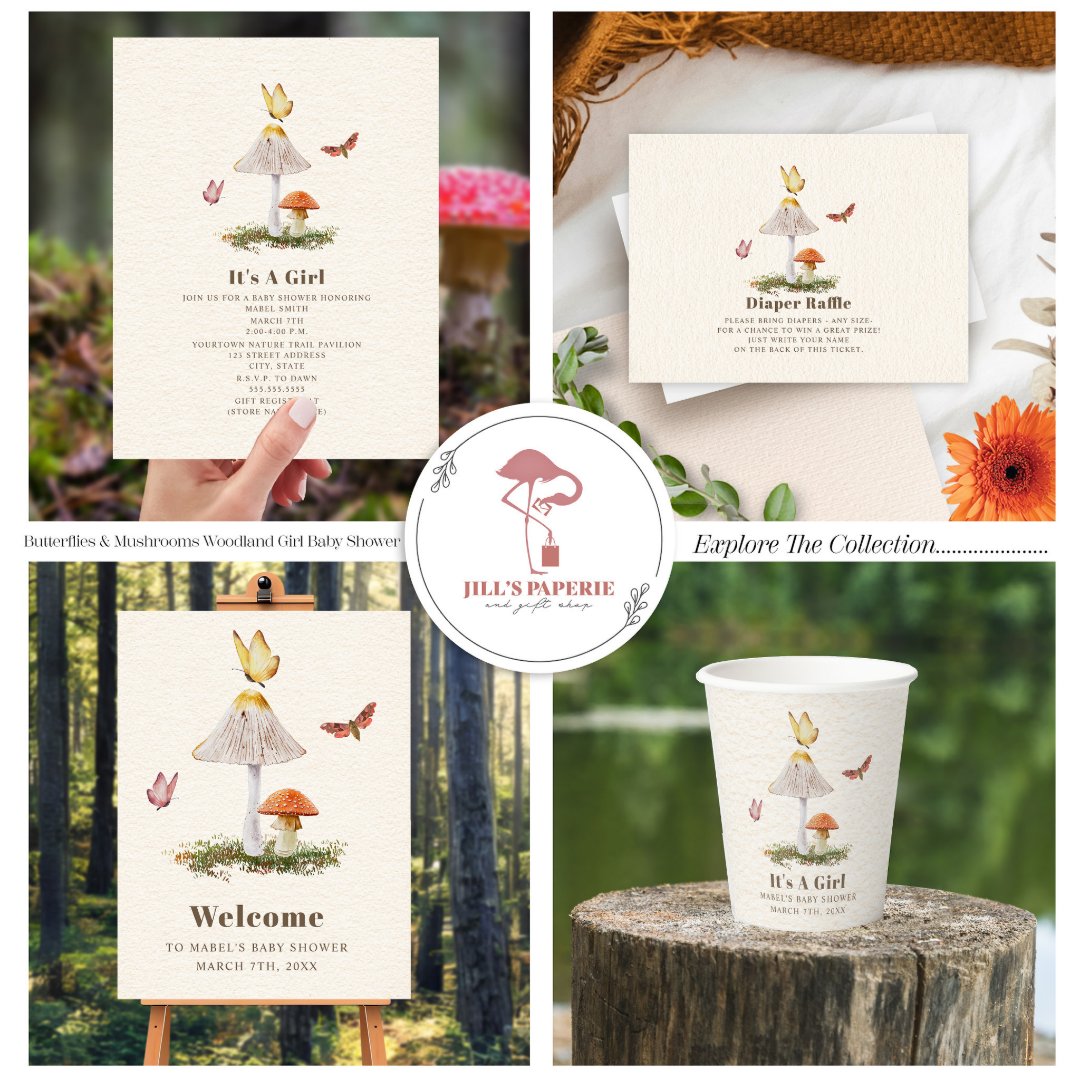 Butterfly Mushroom Woodland Nature Baby Shower Invitation | Zazzle