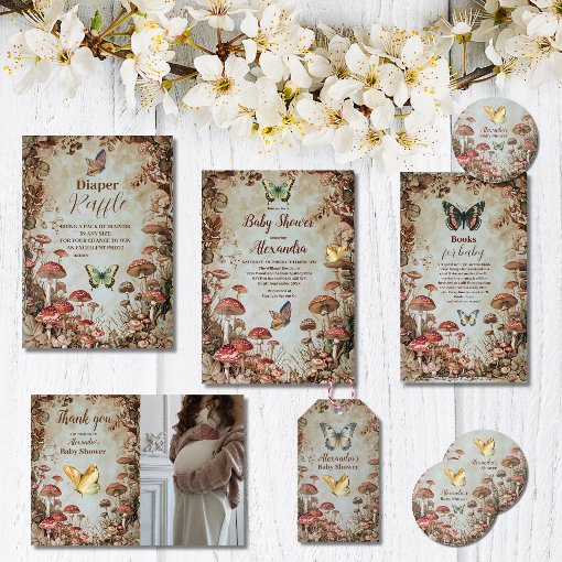 Butterfly Mushroom Woodland Nature Baby Shower Invitation | Zazzle