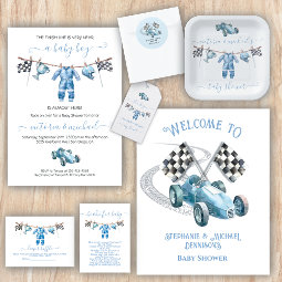 Car Racing Boy Clothesline Baby Shower Invitation | Zazzle