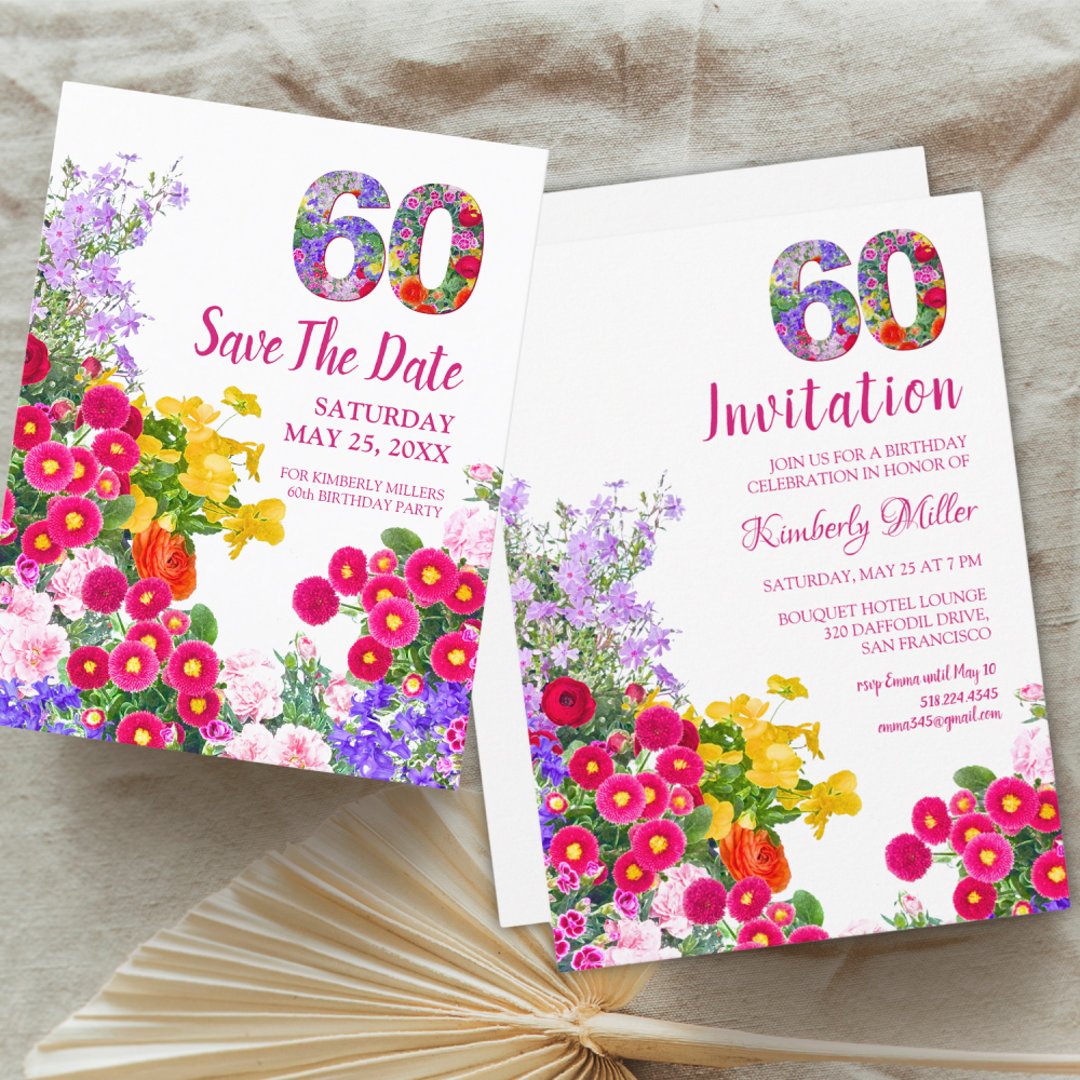 60th birthday party floral modern invitation | Zazzle