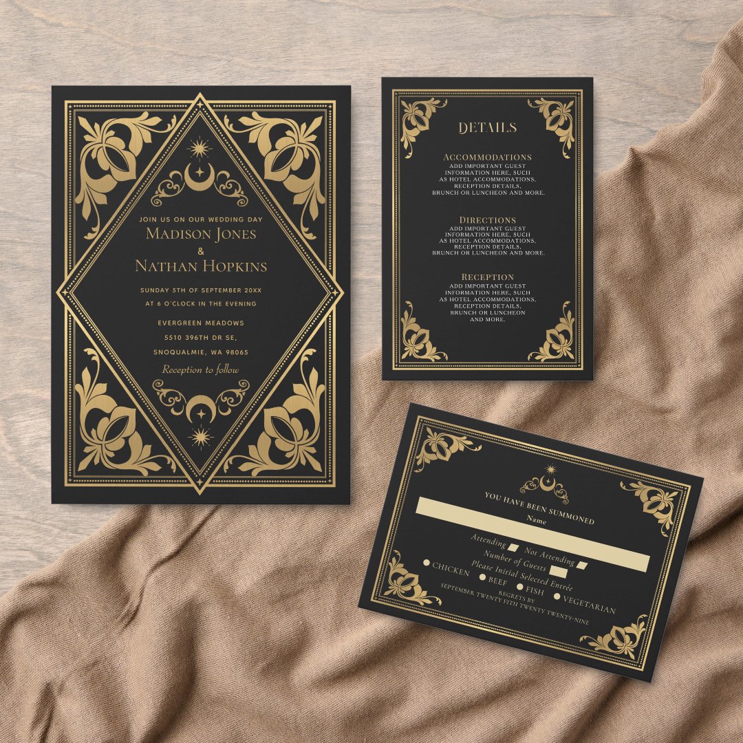 Celestial Art Nouveau Tarot Gothic Wedding Invitation | Zazzle