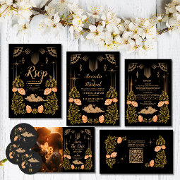 Celestial Midnight Black Stars Wedding All In One Invitation | Zazzle