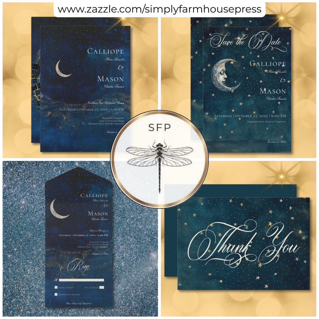 Celestial Midnight Blue Crescent Moon Wedding Invitation | Zazzle
