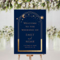 Mystical Blue Gold Sun Moon Stars Welcome Sign | Zazzle