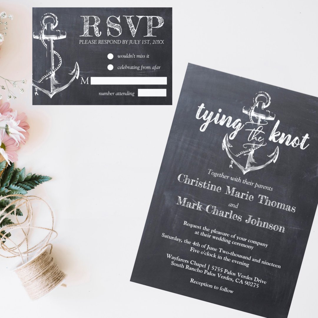 Nautical Anchor Chalkboard Rustic Wedding Invitation | Zazzle